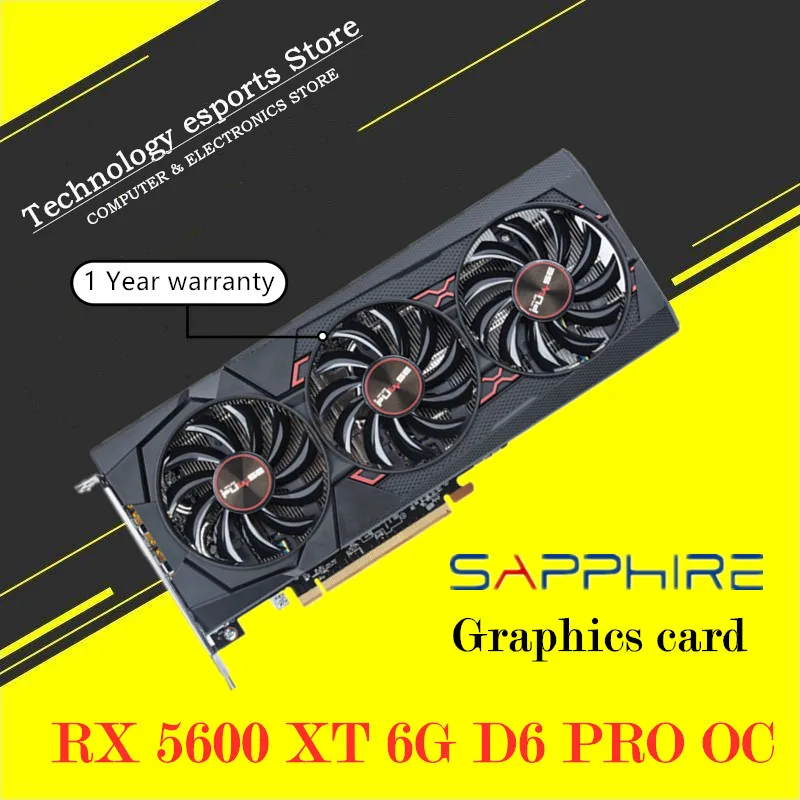 Safira rx 5600xt 6g d6 pro oc placas de vídeo para jogos radeon rx 5600 xt 6gb gpu placa gráfica ...