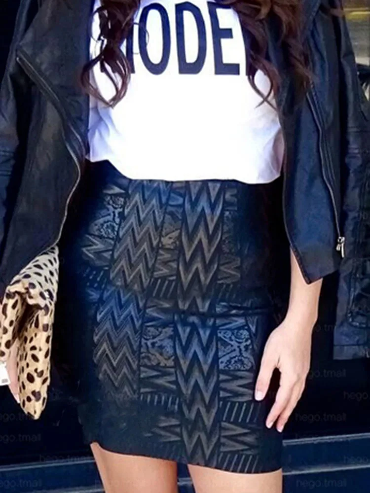 Falda-de-vendaje-negra-para-mujer-minifalda-ce-ida-con-estampado-Sexy ...