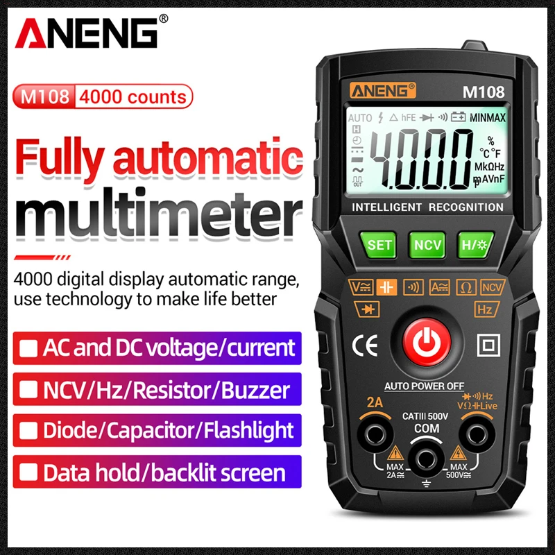 ANENG M108 Digital Multimeter Mini Portable Profesional Meter 4000 ...