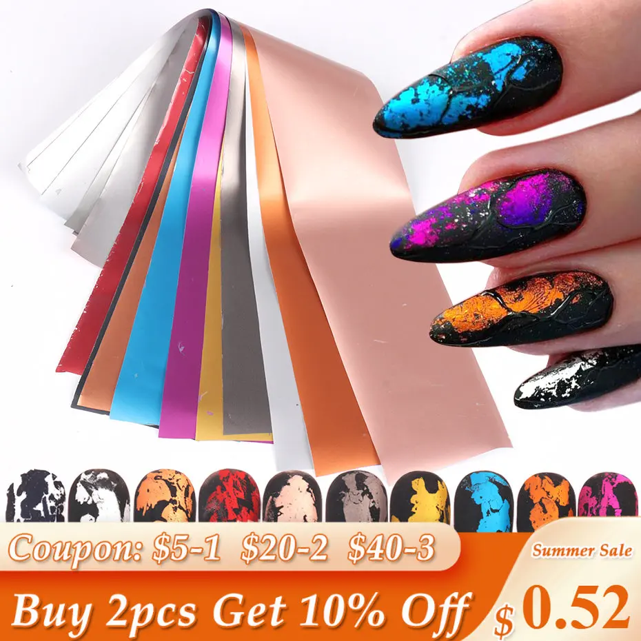 10pcs Nail Foils Matte Mirror Metal Gold Silver Starry Paper Gel Polish ...