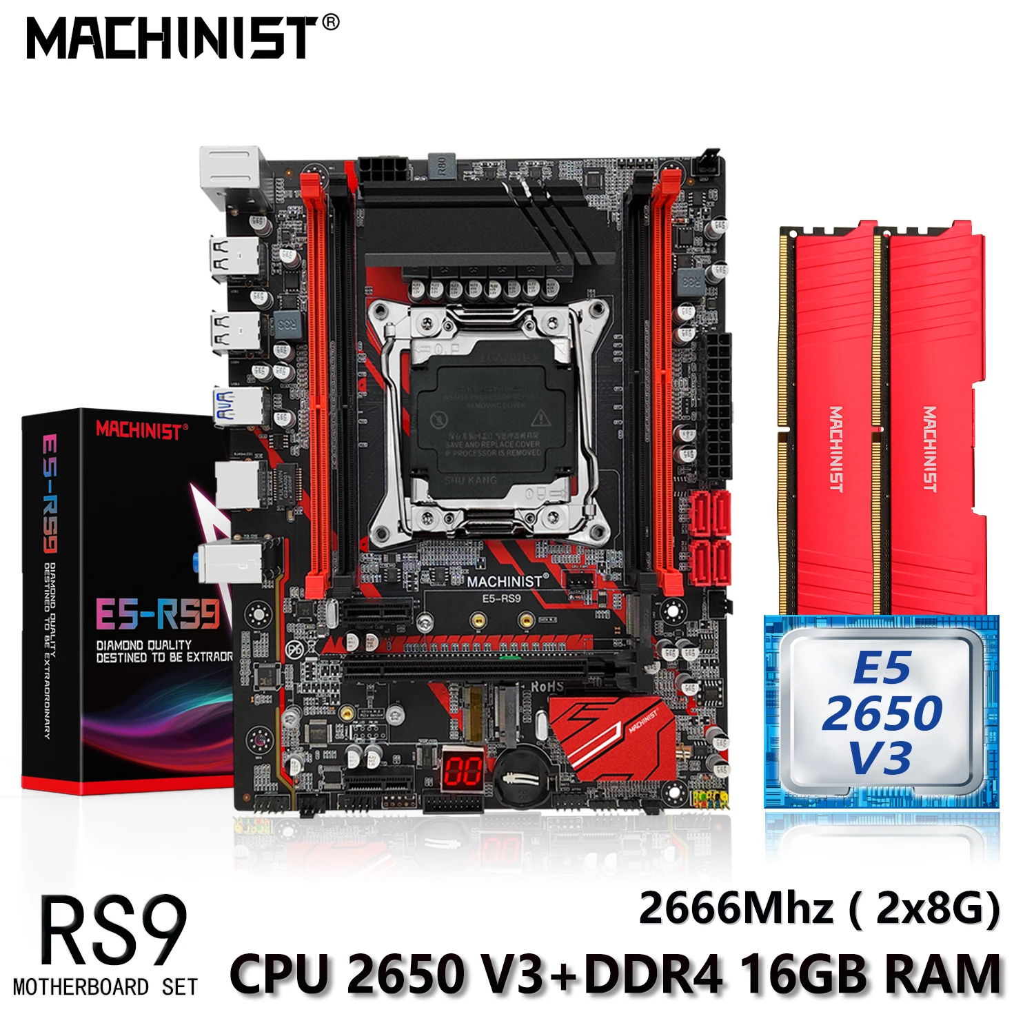 MACHINIST RS9 X99 Motherboard Com Kit Xeon E5 2650 V3 CPU 2x8GB = 16GB ...