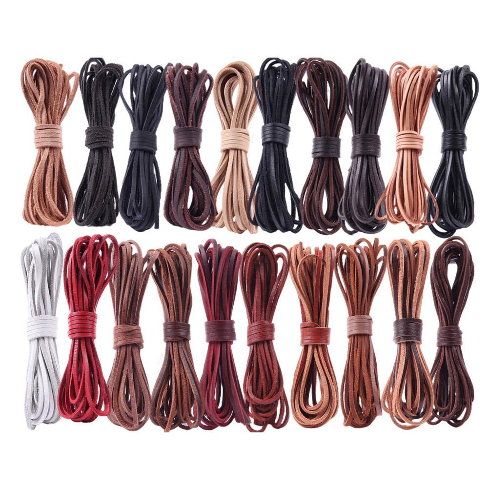 5meters/lot Real Flat Leather Cord Thread Necklace Diameter 3mm Cow ...