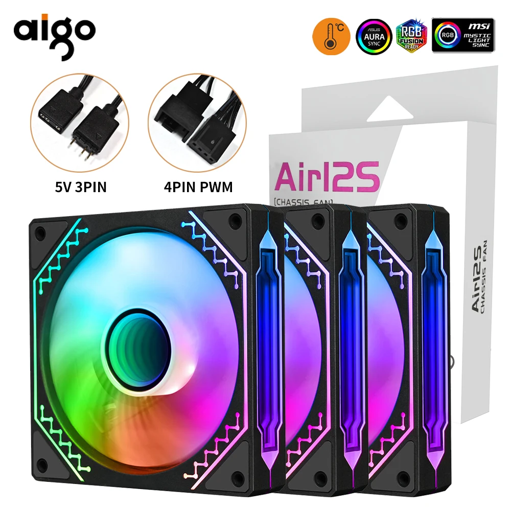 Aigo-AIR12S-Computer-Case-fan-ventoinha-120mm-3pin-5v-argb-4pin-PWM-CPU ...