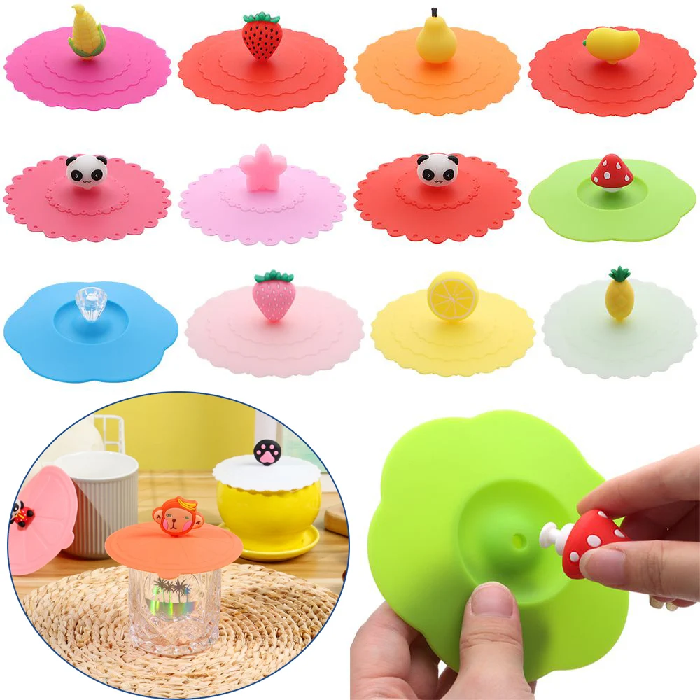 1PC Food grade Silicone Cup Cover Cute Reusable Dustproof Suction Cup ...