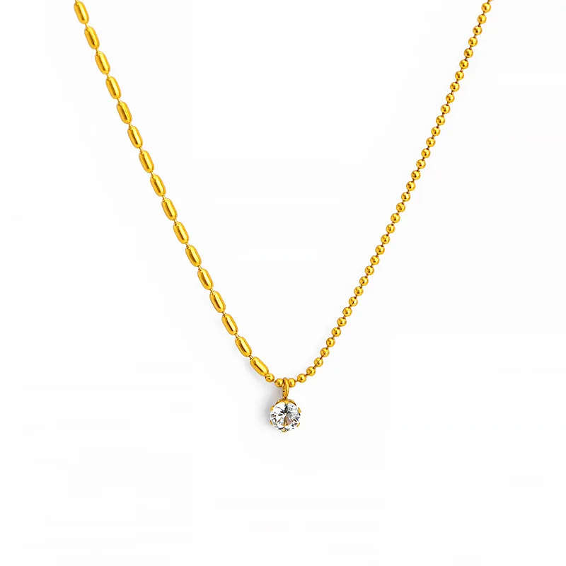 316L Stainless Steel Zircon Pendant Chic Necklace UniqueGold Color bead ...