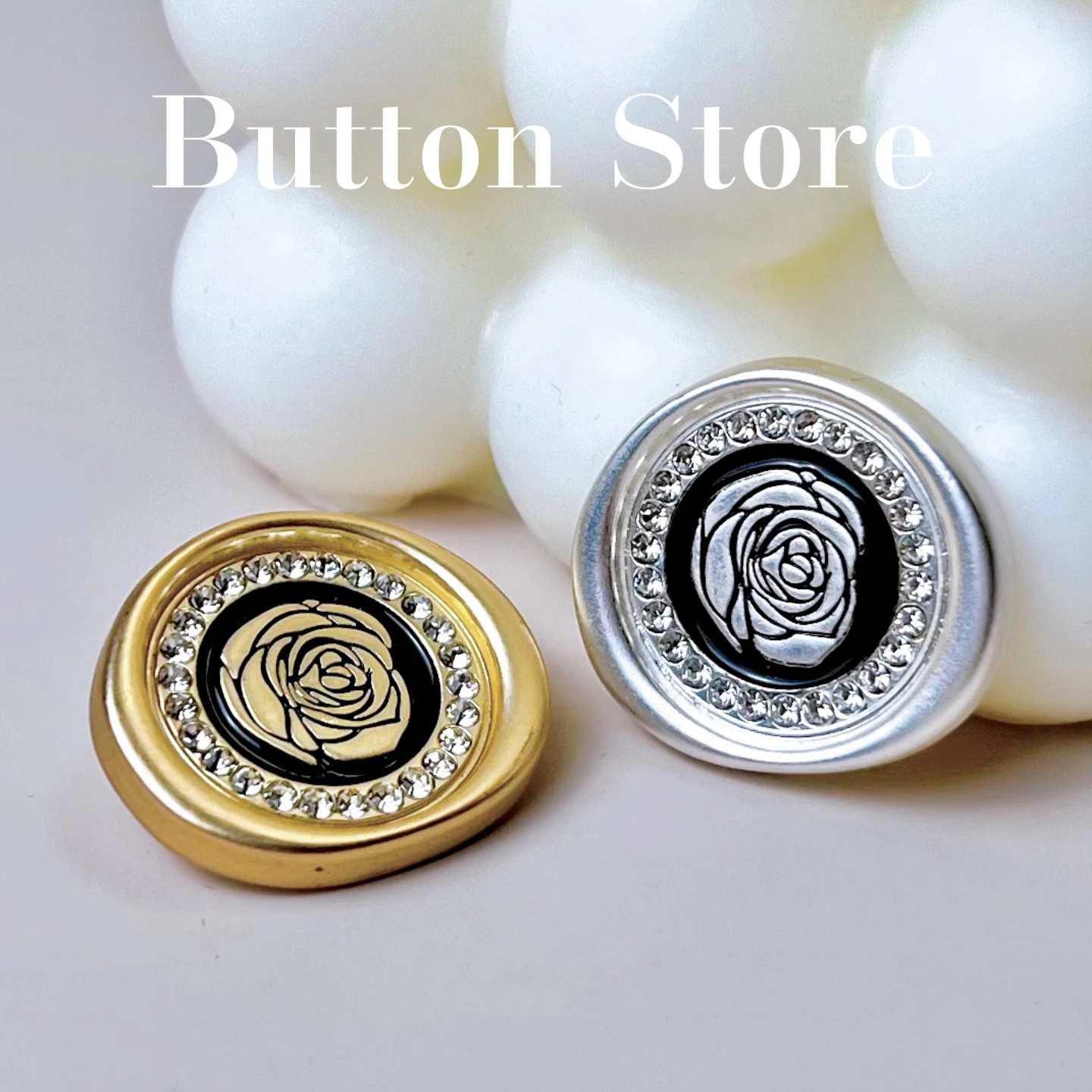 6Pcs-18-23mm-Round-Flower-pattern-with-rhinestones-Metal-Buttons-For ...