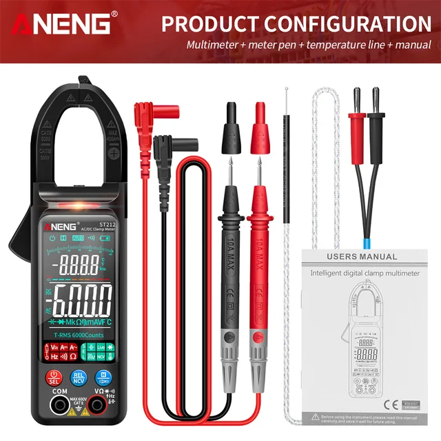 ANENG ST212 DC/AC Current Digital Clamp Meter 6000 Counts 400A Amp ...