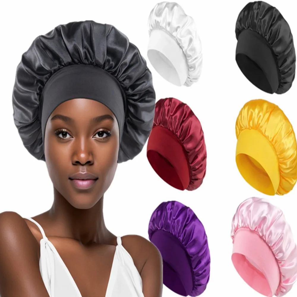 Solid-Satin-Bonnet-Hair-Wrap-Elastic-Band-Narrow-Head-Tie-Band-Edge ...