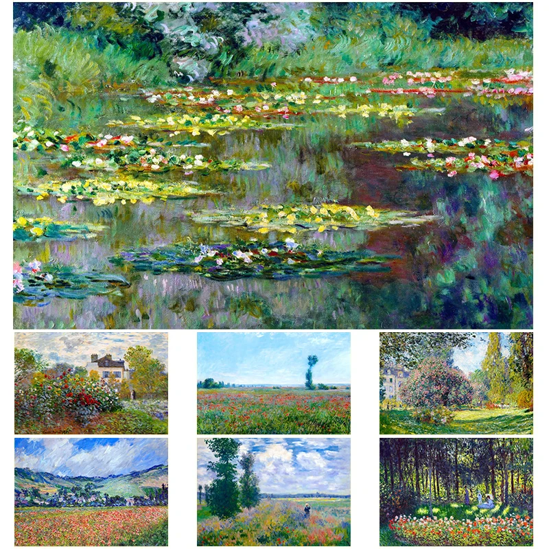 Abstract-Claude-Monet-Garden-Nature-Landscape-Wall-Art-Canvas-Painting ...