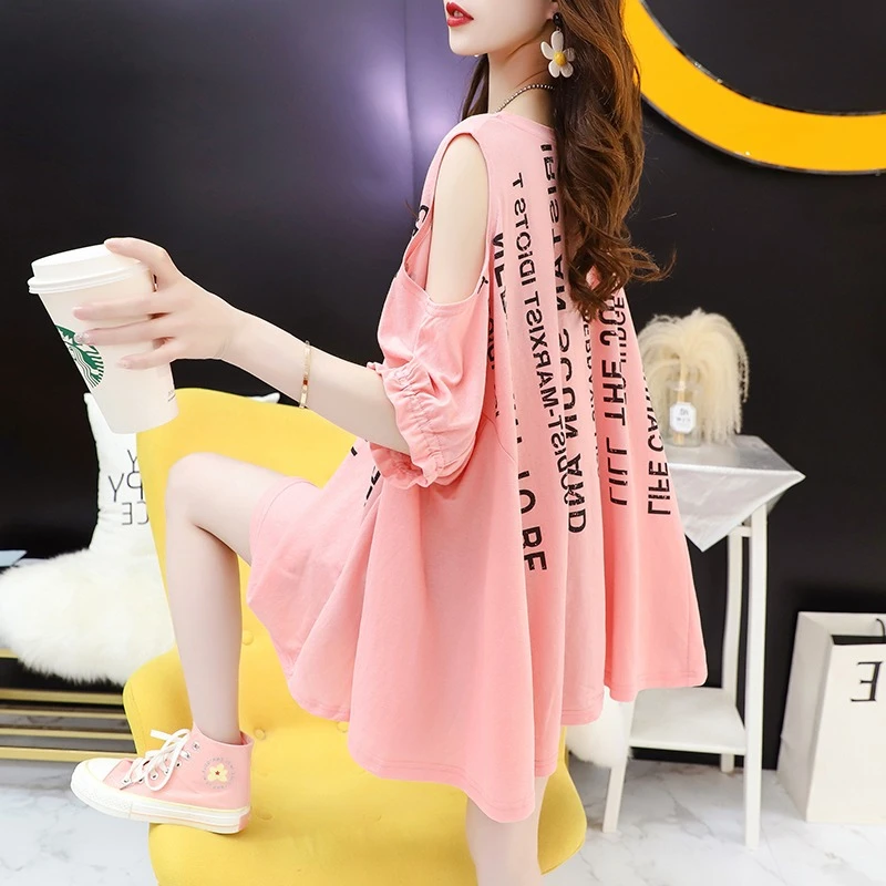 oulder Bared Pure Cotton ort Sve T irt Women's Loose Korean Sle Summer ...