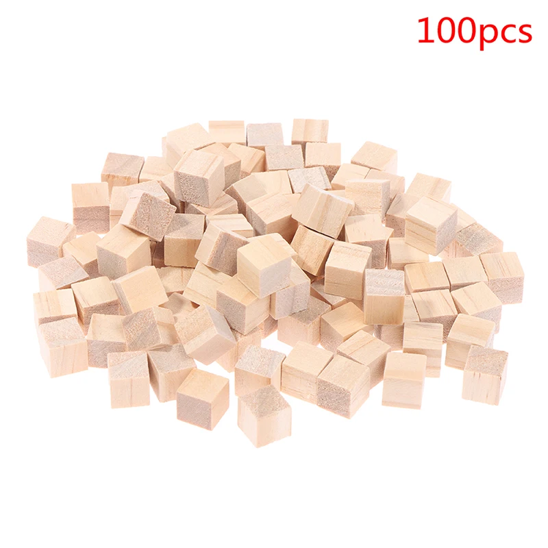 100pcs Unfinished Blank Mini DIY Wooden Square Blocks 1cm Wood Solid ...