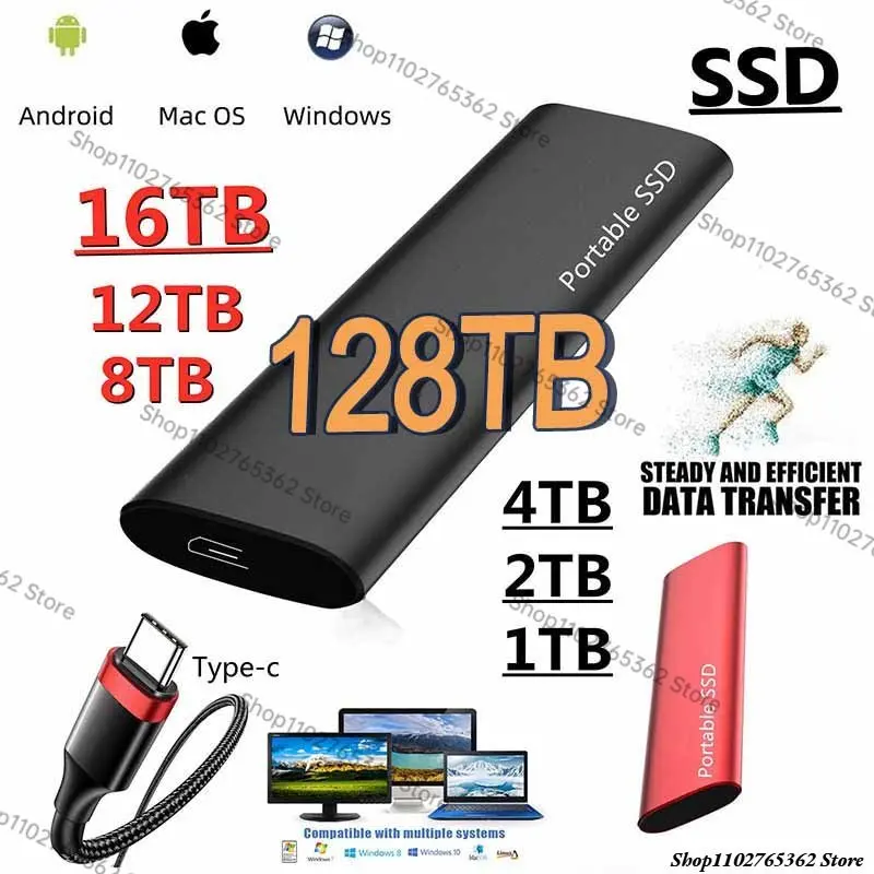 Portable 128TB SSD External Hard Drive Type C USB 3.1 64TB 16TB ...