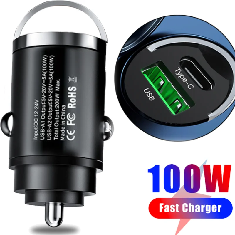 Mini-100W-USB-Car-Charger-Type-C-QC3-0-PD-Car-Chargers-Fast-Charging ...