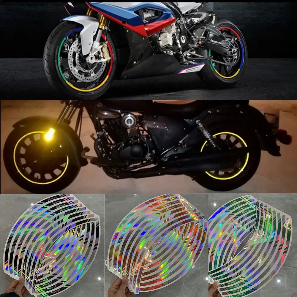 17-Laser-Rainbow-Wheel-Hub-Rim-Decal-Car-Tyre-Reflective-Strips-Bicycle ...