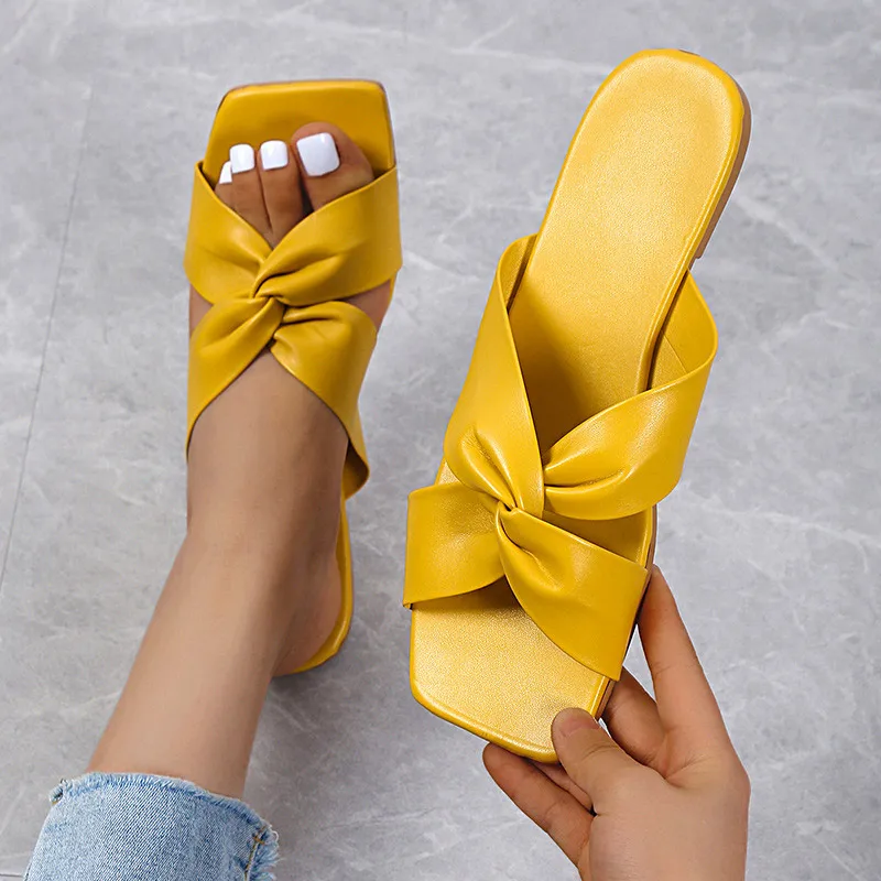 MCCKLE-Women-s-Slippers-2022-Summer-Square-Toe-Pu-Leather-Ladies-Flat ...