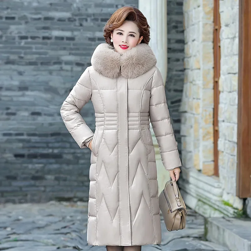 2023 New Mother Winter Jacket Women Parka Fur Collar Hooded Cotton ...