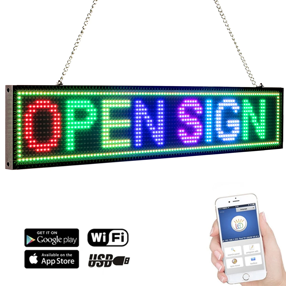 50cm P5mm Led Sign Rgb Full Color Wifi Programmable Scrolling Message ...