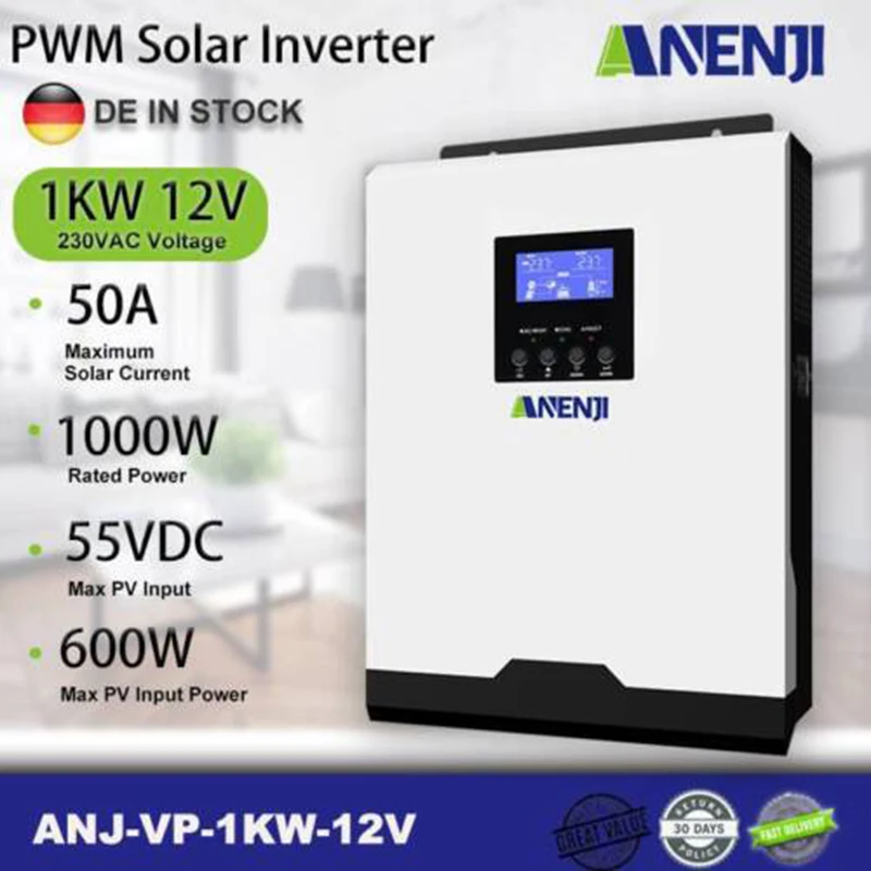 1KW Hybrid Solar Inverter 12V 220V 1000W Pure Sine Wave Off Grid ...