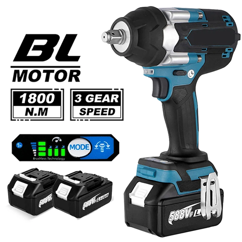 1800N.M Torque Brushless Electric Impact Wrench 1/2 inch Lithium-Ion ...