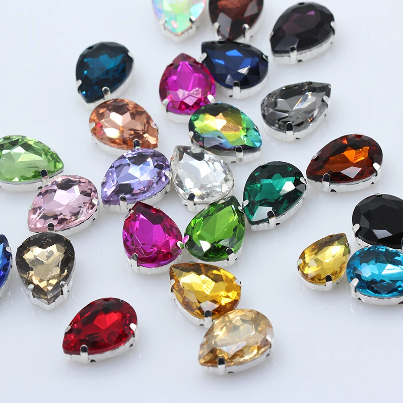 4-40mm 24-colors Sew On Water Drops Rhinestone Crystal Silver Claw ...