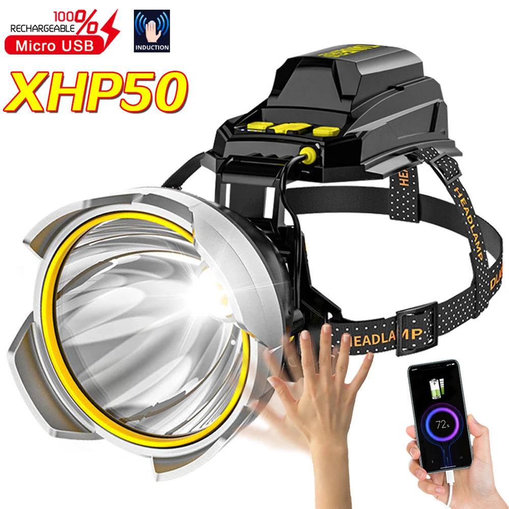 Superbright XHP50 LED Sensor Headlamp USB Rechargeable Induction ...