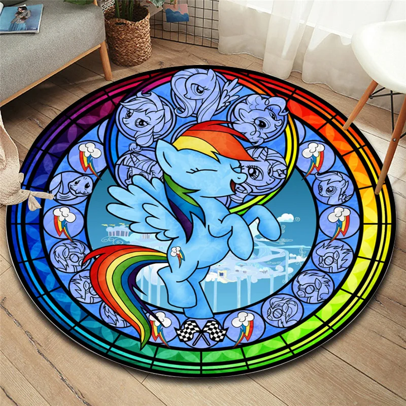 Cartoon-Unicorn-Little-Pony-3D-Round-Carpets-Children-Bedroom-Play-Rug ...