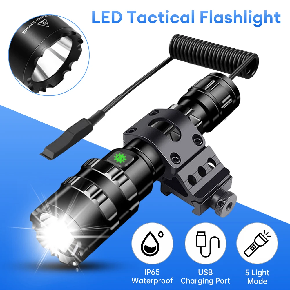 Aluminum-Alloy-LED-Flashlight-with-Mount-USB-Charging-Waterproof ...