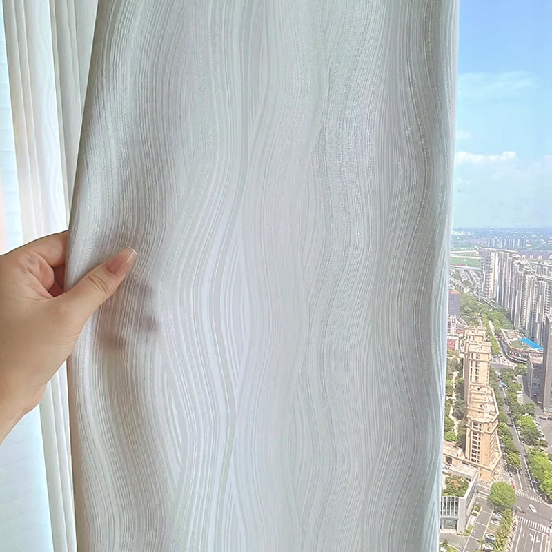 Custom Size Curved stripe jacquard White Sheer Curtain for Living Room ...