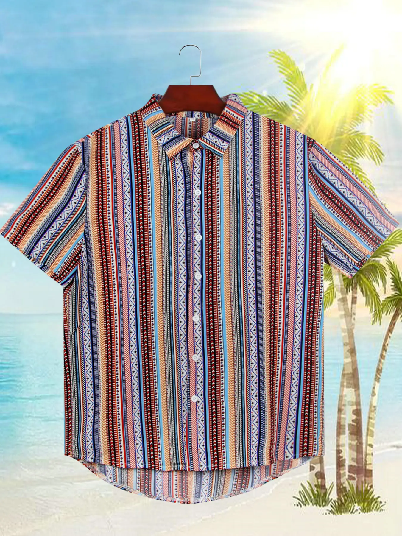 Mens-Striped-Print-Stylish-Short-Sleeve-Shirt-Summer-Fashion-Lapel ...