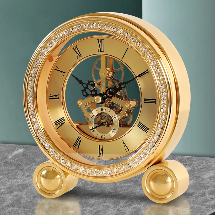 Brass Vintage Table Clock Luxury Living Room Office Quartz Alarm Clock ...
