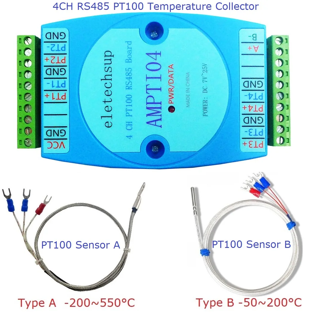 4CH -40~300 Celsius PT100 RTD Temperature Sensor Collector Module RS485 Analog Read Modbus RTU ...