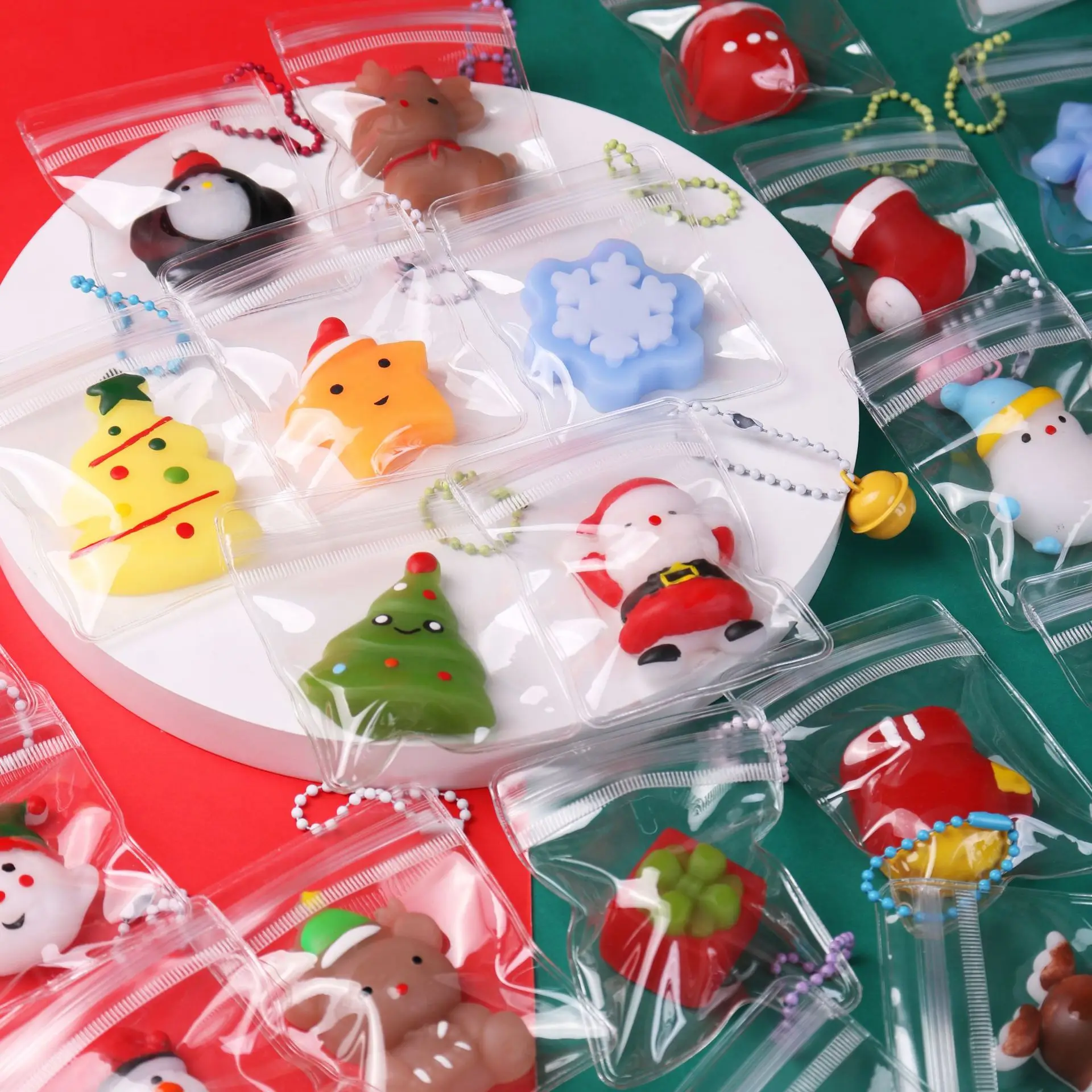5/30PCS Christmas Mochi Squishy Keychain Fidget Toys Christmas Trees ...