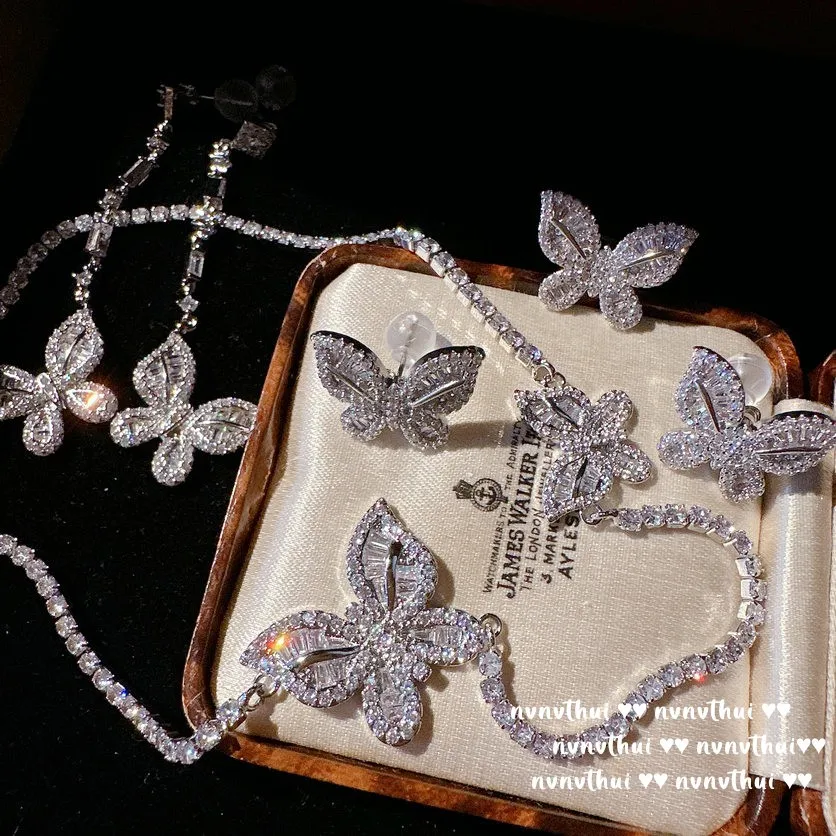 Unique Elegant Butterfly Jewelry Set for Women Exquisite Shine Zircon ...