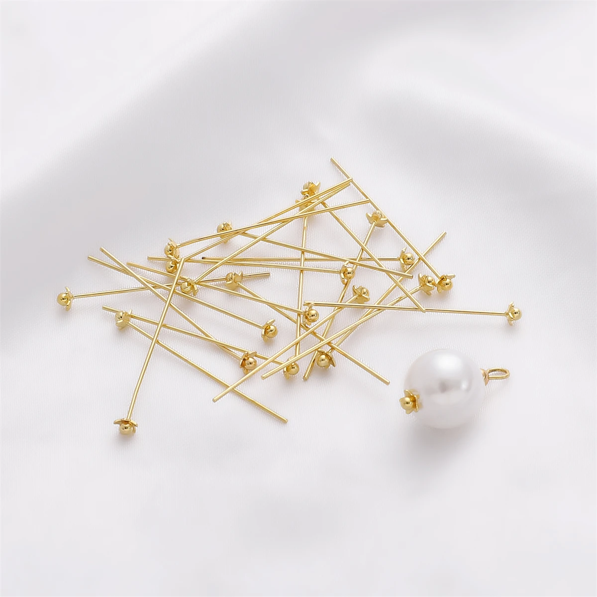 2-10pcs 14K Gold Plated 0.6*30mm Brass Flower Head Pin Ball Pins for ...