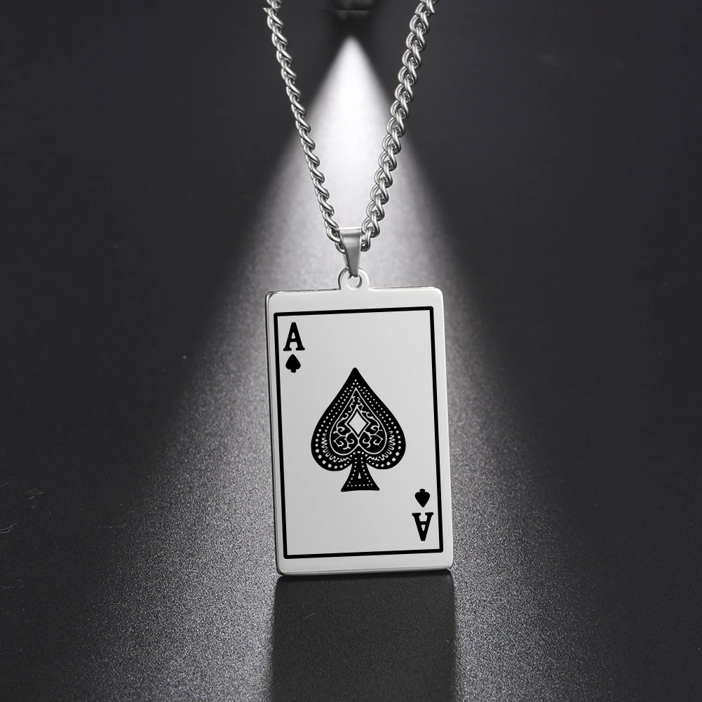 Kkjoy New Stainless Steel Poker Card Ace of Spades Pendant Chain ...