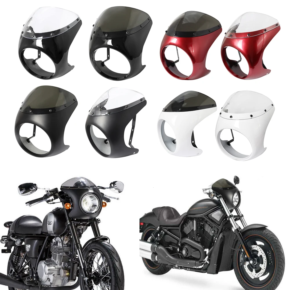 Motorcycle-Red-White-Front-Headlight-Fairing-Windshield-For-Cafe-Racer ...
