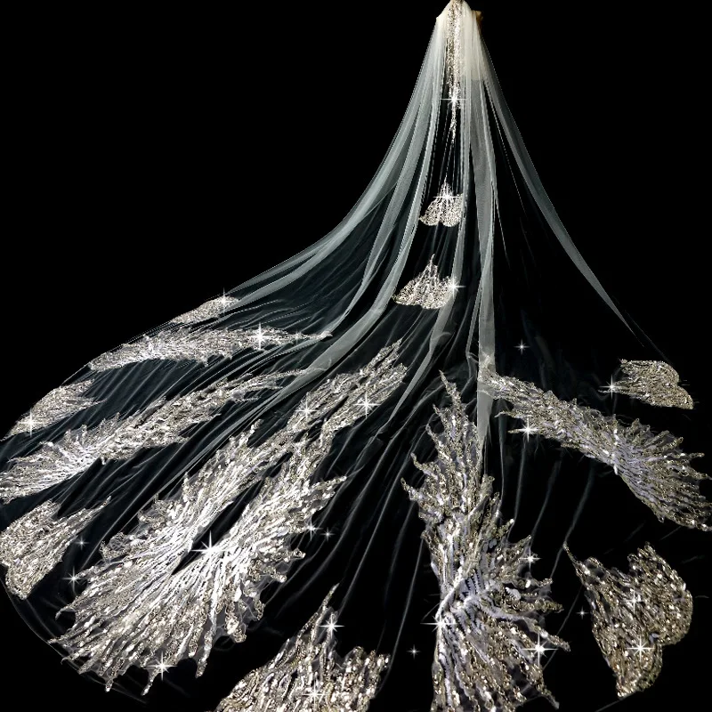 Gorgeous 3.5m Long Wedding Veils Top Quality Tulle with Applique Bridal ...