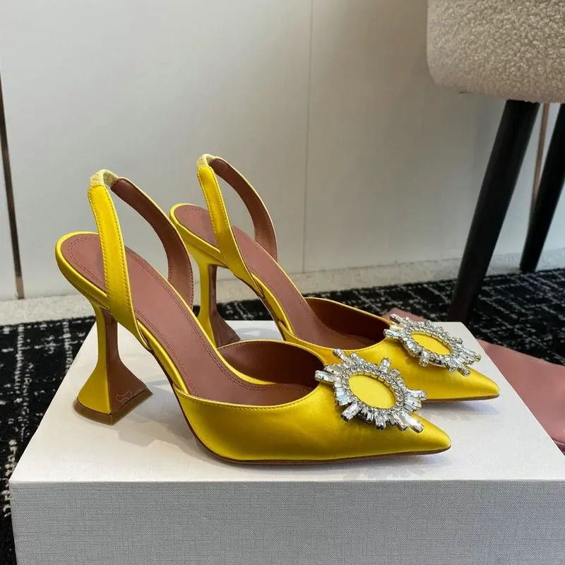 2025 Bow Rhinestone High Heels Sunflower Silk Pointed Party Sandals For ...