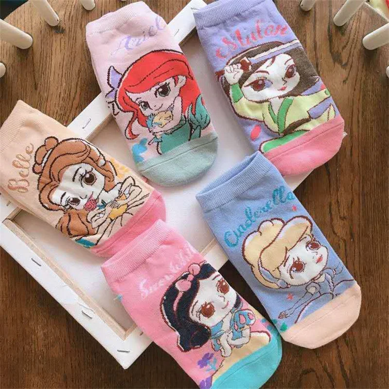 5-pairs-Disney-Anime-Princess-Socks-Mermaid-Ariel-Hua-Mulan-Cartoon ...