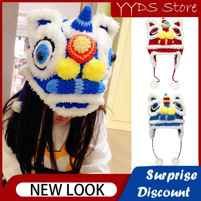 Parent-child-Handmade-Crochet-Tiger-Head-Hat-Men-Women-Chinese-Lion ...