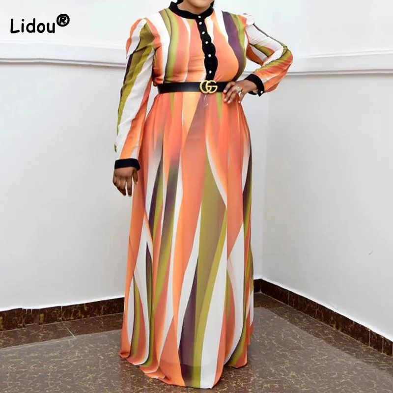 Spring-Autumn-Tie-Dye-Striped-O-Neck-Color-Contrast-Fashion-Trend ...