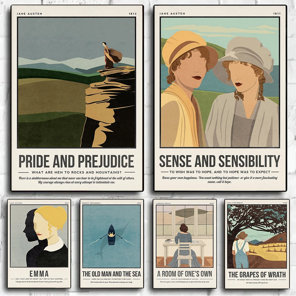 Retro Classic Book Cover Pride and Prejudice Literary Quotes ...