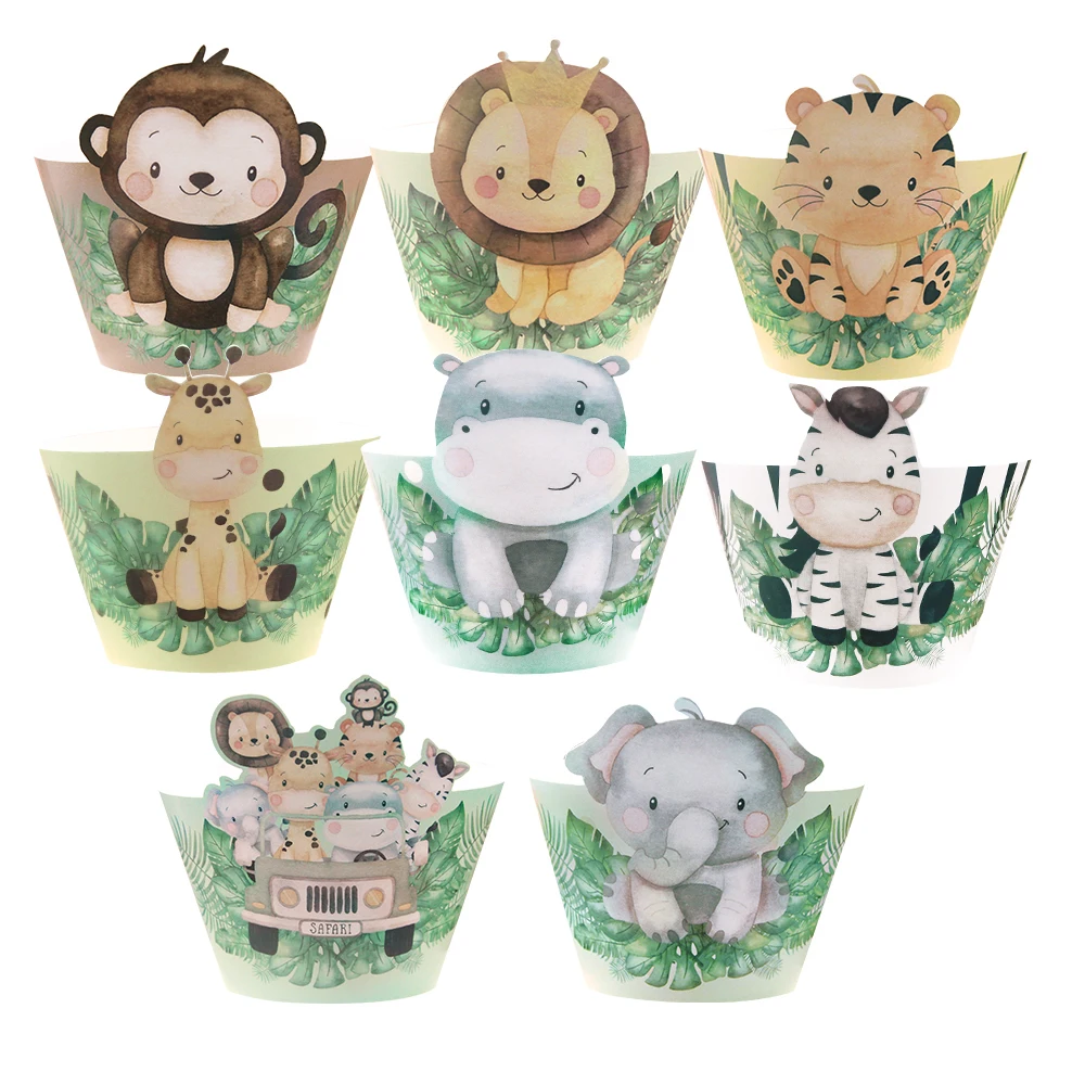 16pcs Carton Animal Cake Wrapper Paper Cupcake Decor for Kids Jungle ...