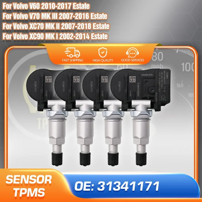 4PCS 31341171 TPMS 433MHZ Car Tire Pressure Monitor System Sensor For ...
