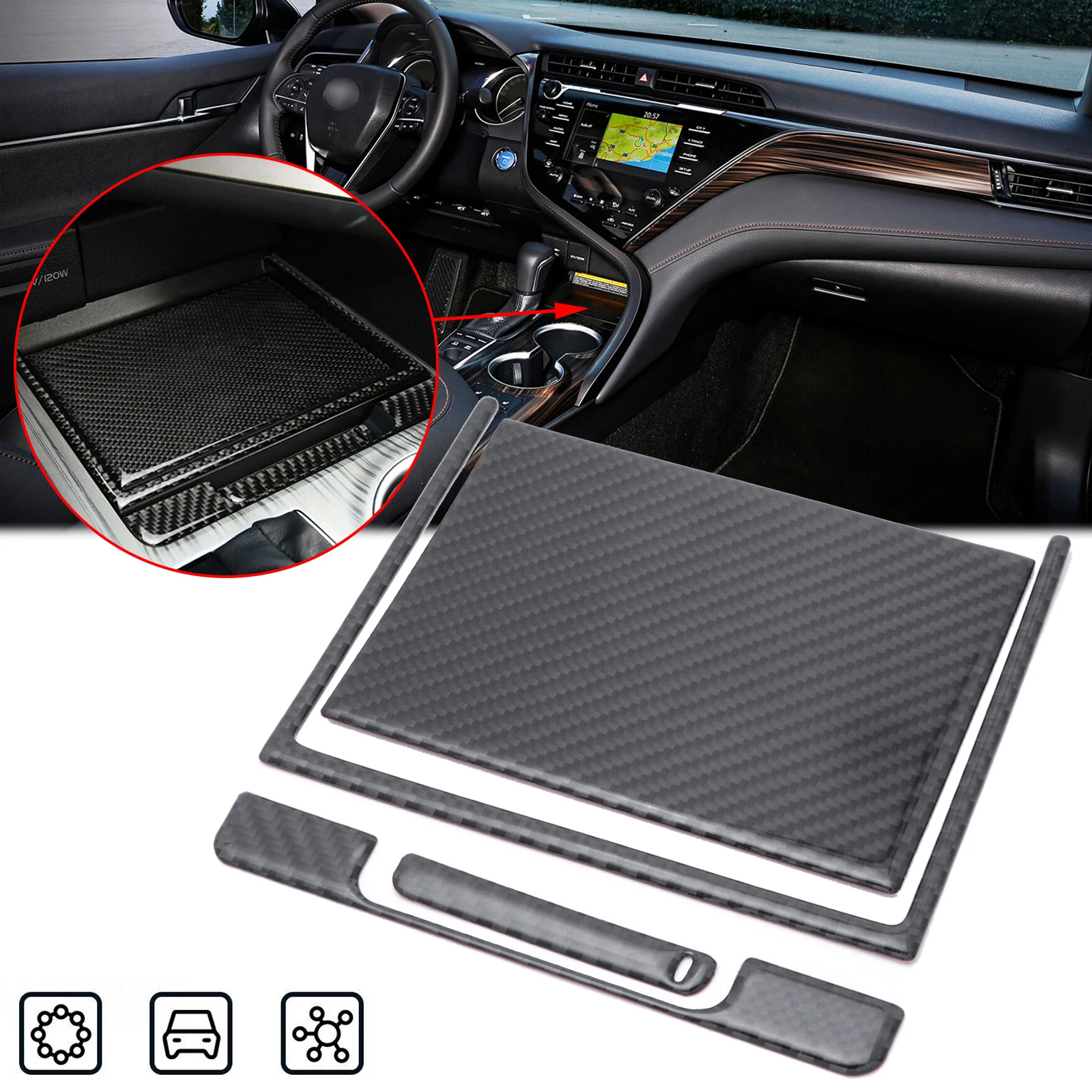 Genuine-Carbon-Fiber-Interior-Center-Console-Storage-Box-Frame-Cover ...