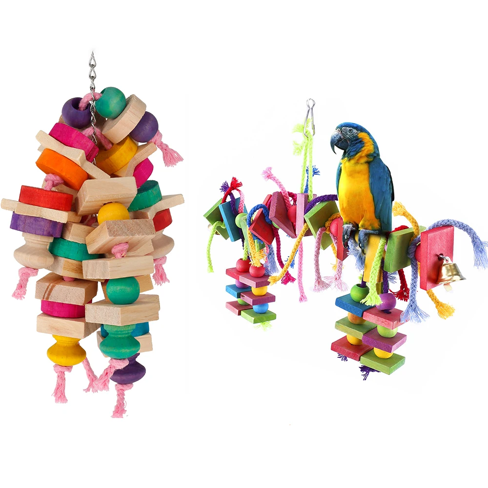 Wooden-Parrot-Toys-Bird-Cage-Hanging-Chewing-Toys-Multicolored-Parrot ...