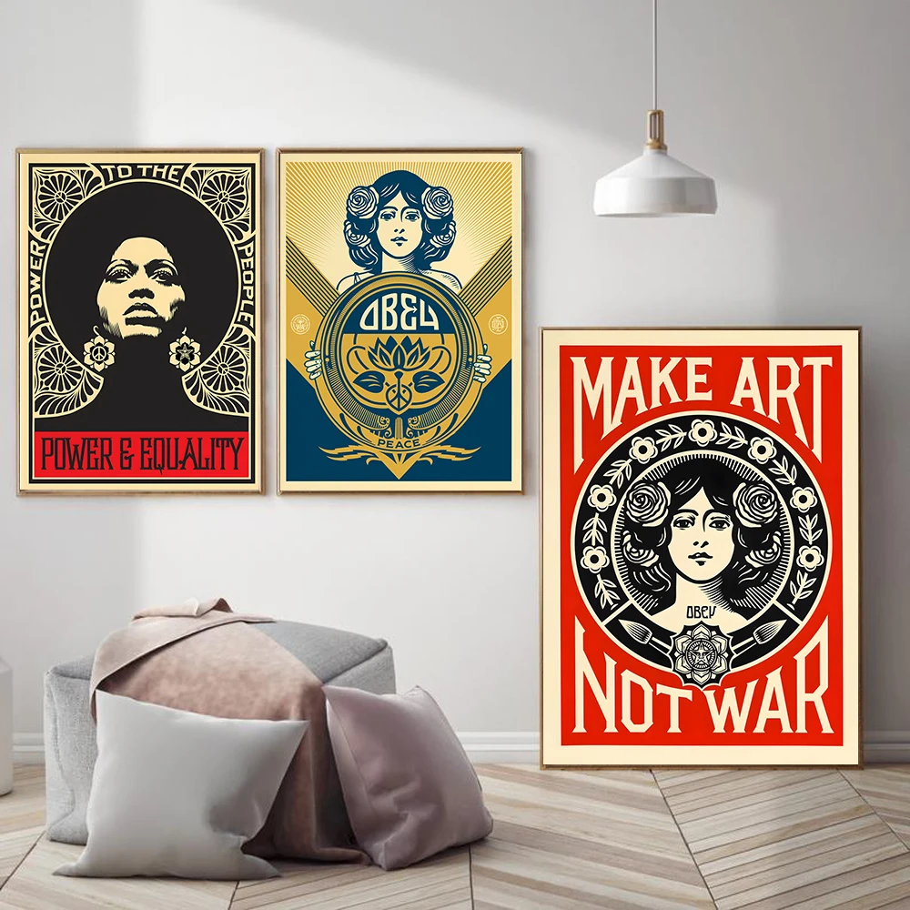 Shepard-Fairey-Vintage-Canvas-Painting-Make-Art-Not-War-Wall-Art-Poster ...