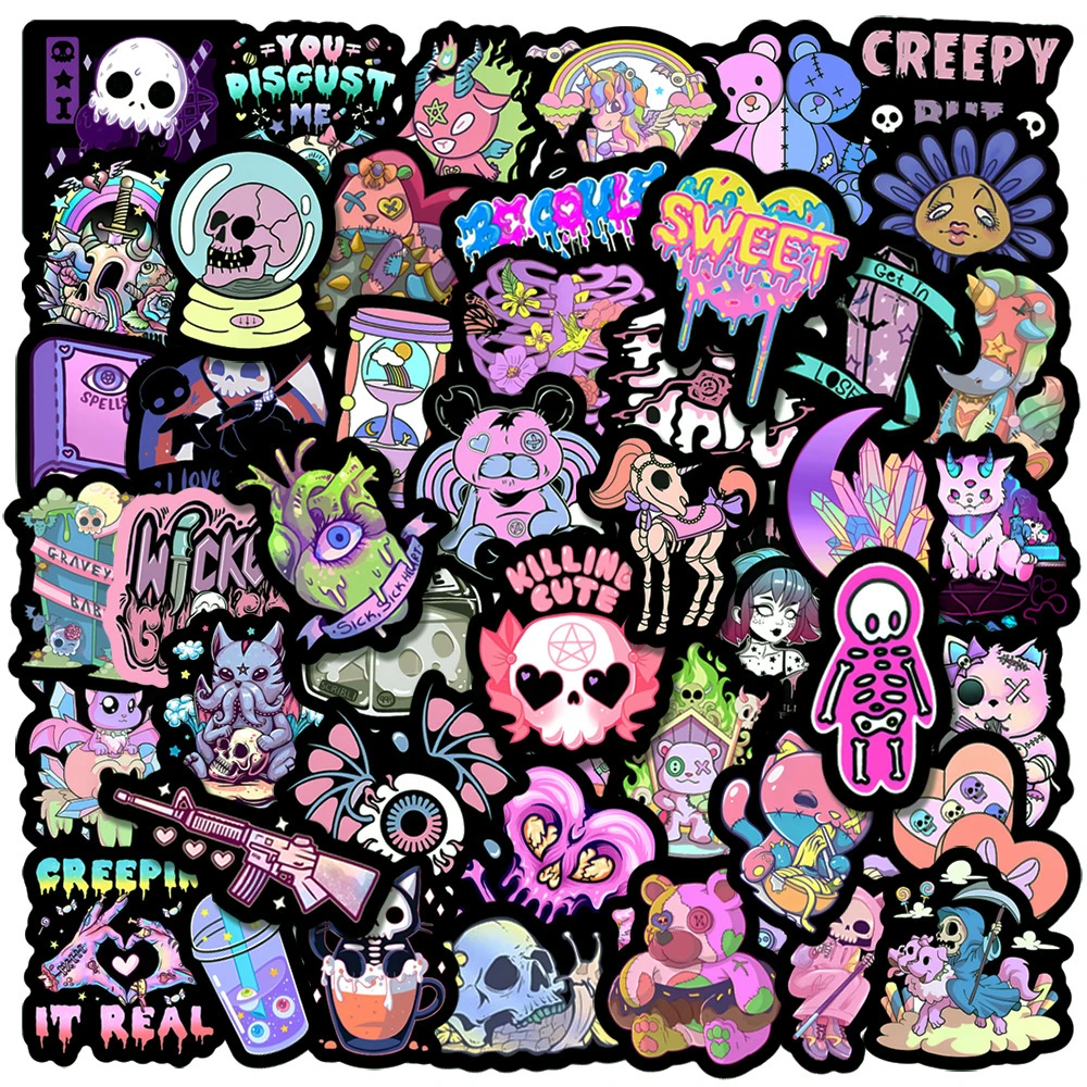 10/20/50/100pcs Cute Gothic Horror Stickers Halloween Imp Skull Cartoon ...