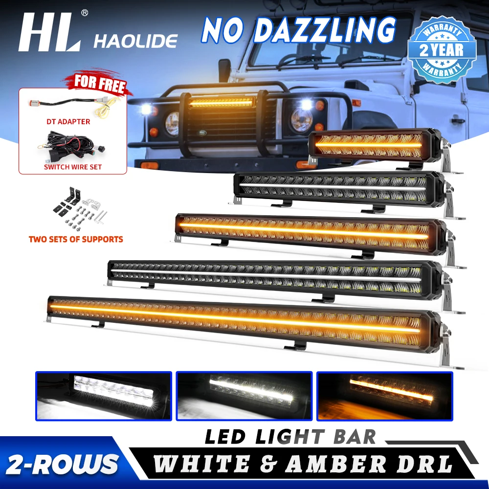HL 10-52 Inch LED Light Bar 2Rows Anti-Glare LED Light Bar with White ...