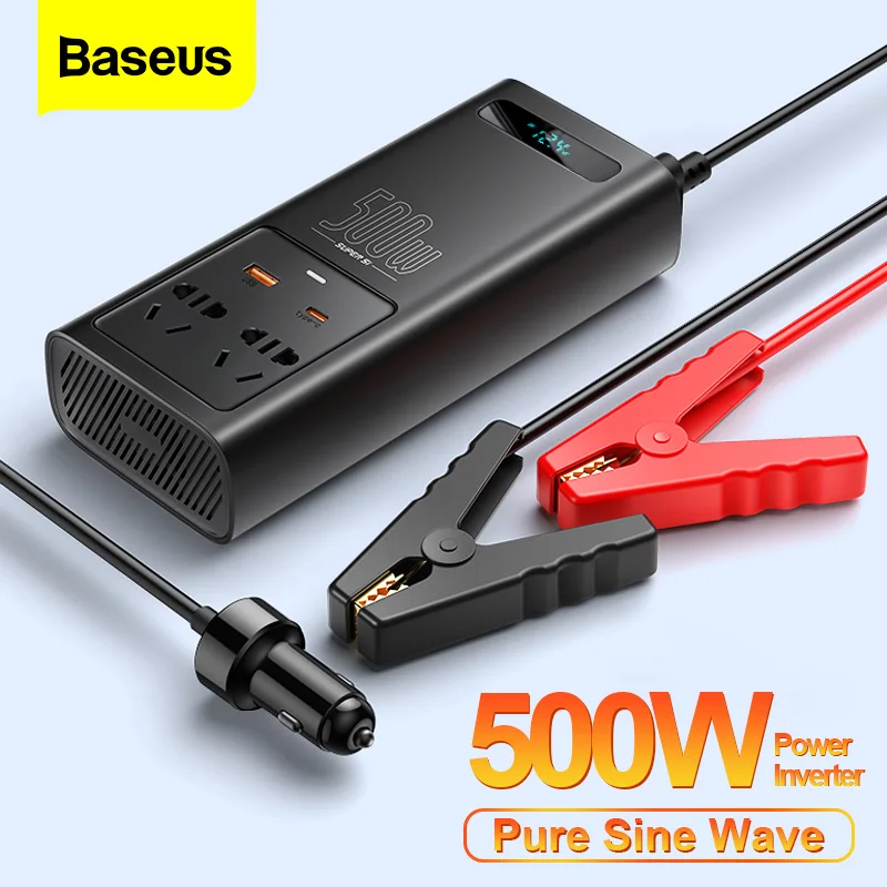 Baseus 500w Car Power Inverter Charger Converter Dc 12v To Ac 220v Pure Sine Wave Inverter ...